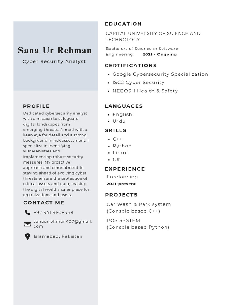 Sana Ur Rehman CV | PDF