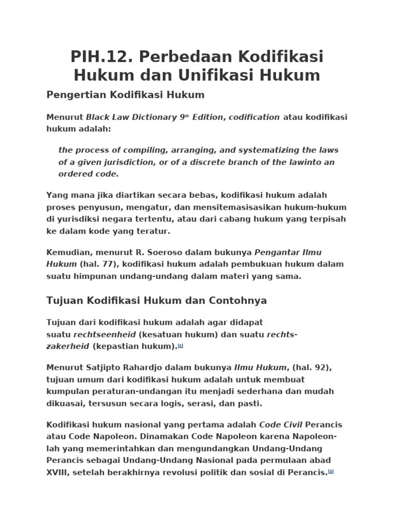 Pih.12. Perbedaan Unifikasi Dan Kodifikasi Hukum | PDF