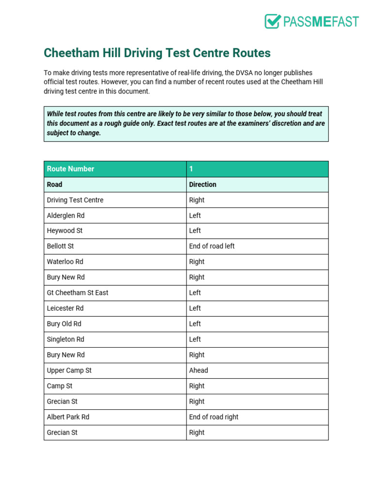 Cheetham Hill Driving Test Routes | PDF
