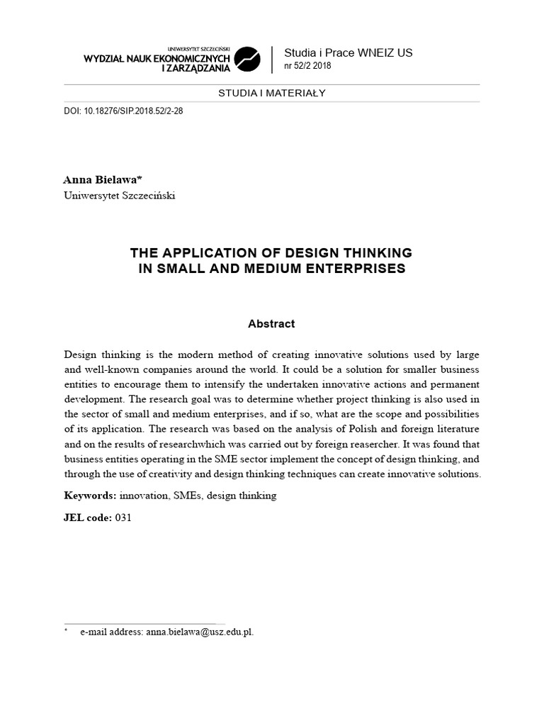The Application of Design Thinking in Small and Medium Enterprises | PDF