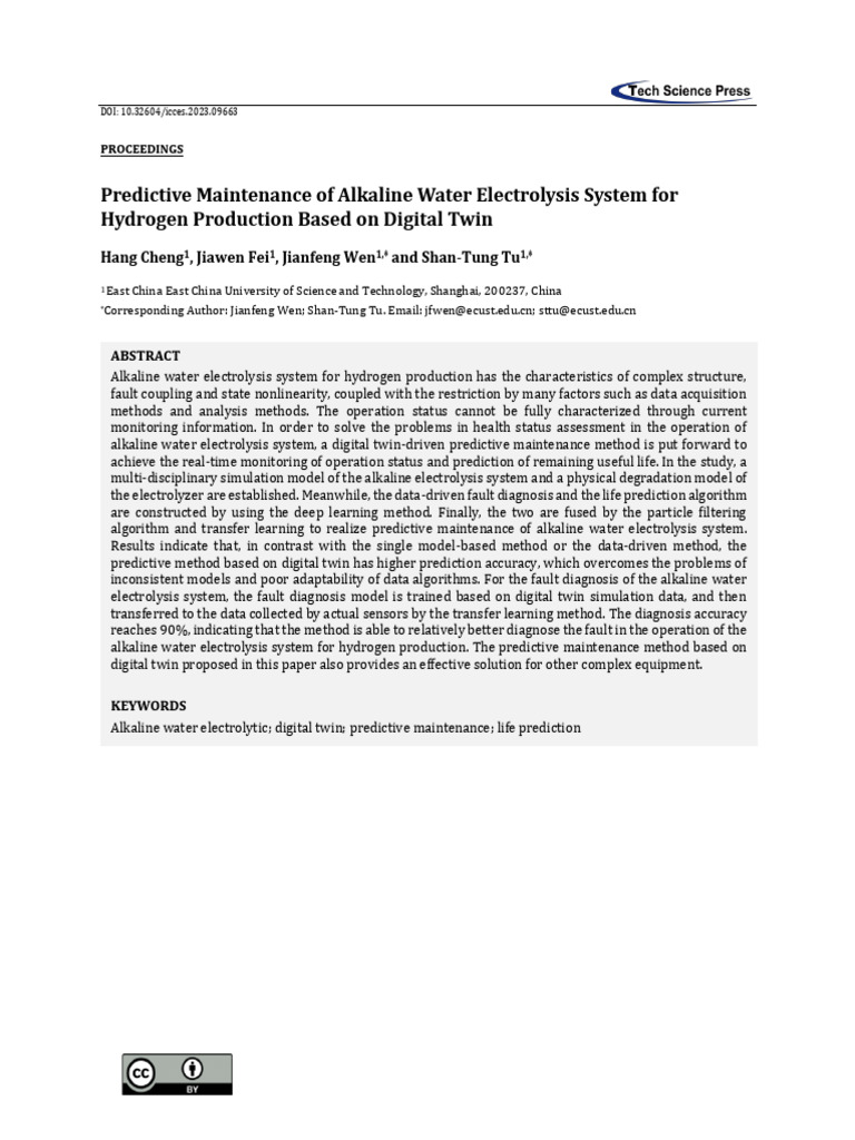 Predictive Maintenance of Alkaline Water Electrolysis System For ...