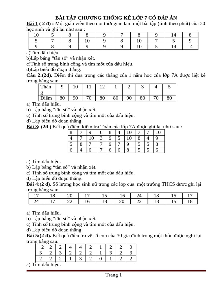 Bai Tap Thong Ke Lop 7 Khong Dap An | PDF