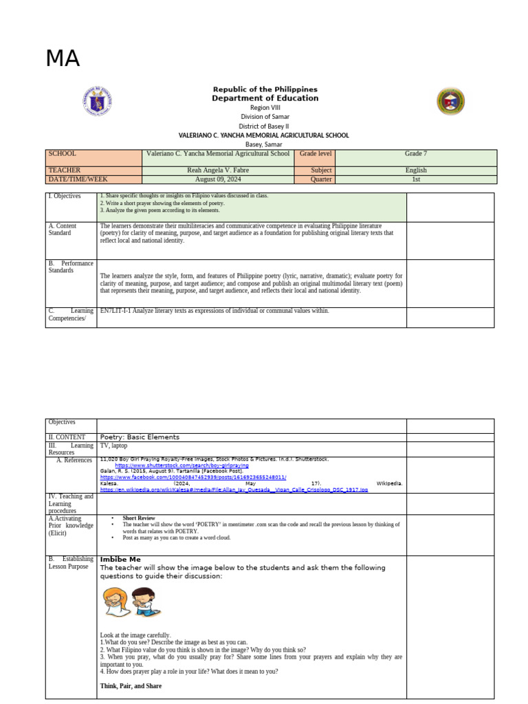 Matatag Lesson Exemplar | PDF
