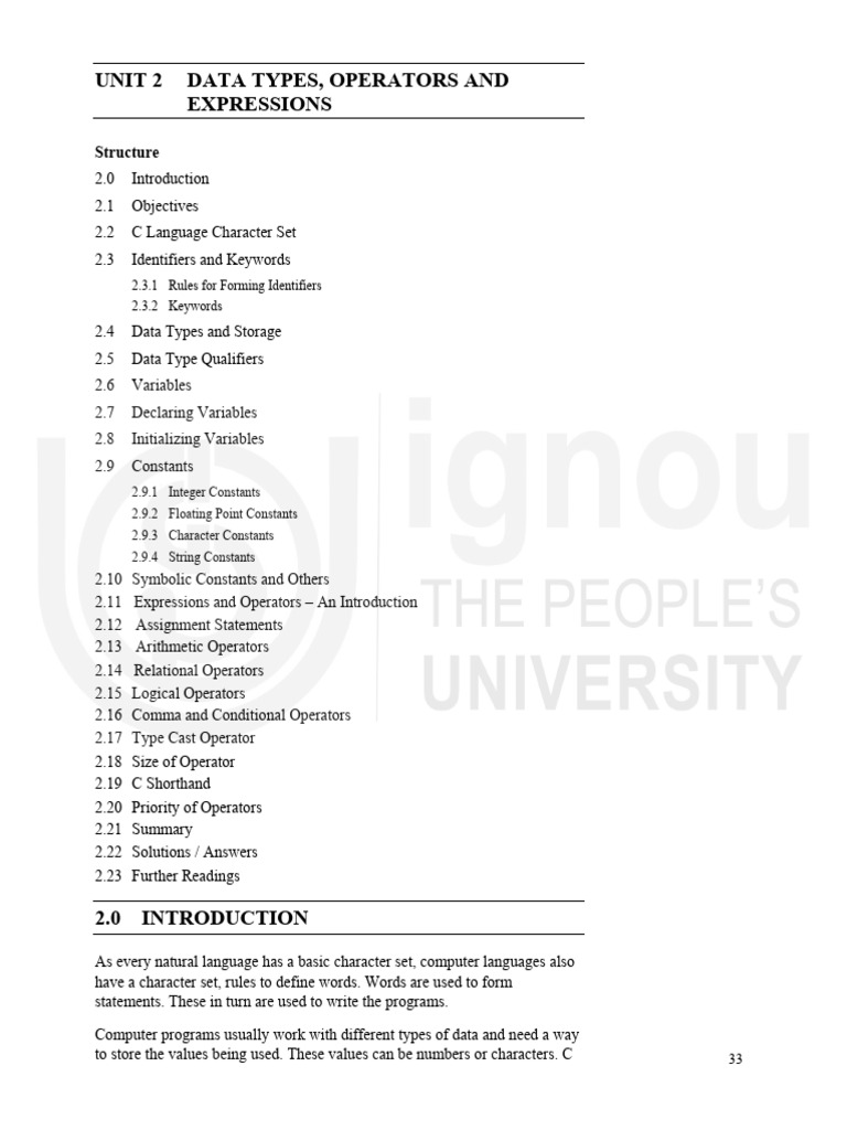Unit-2 Data Types, Operators and Expressions | PDF Unit-2 Data Types, Operators and Expressions | PDF