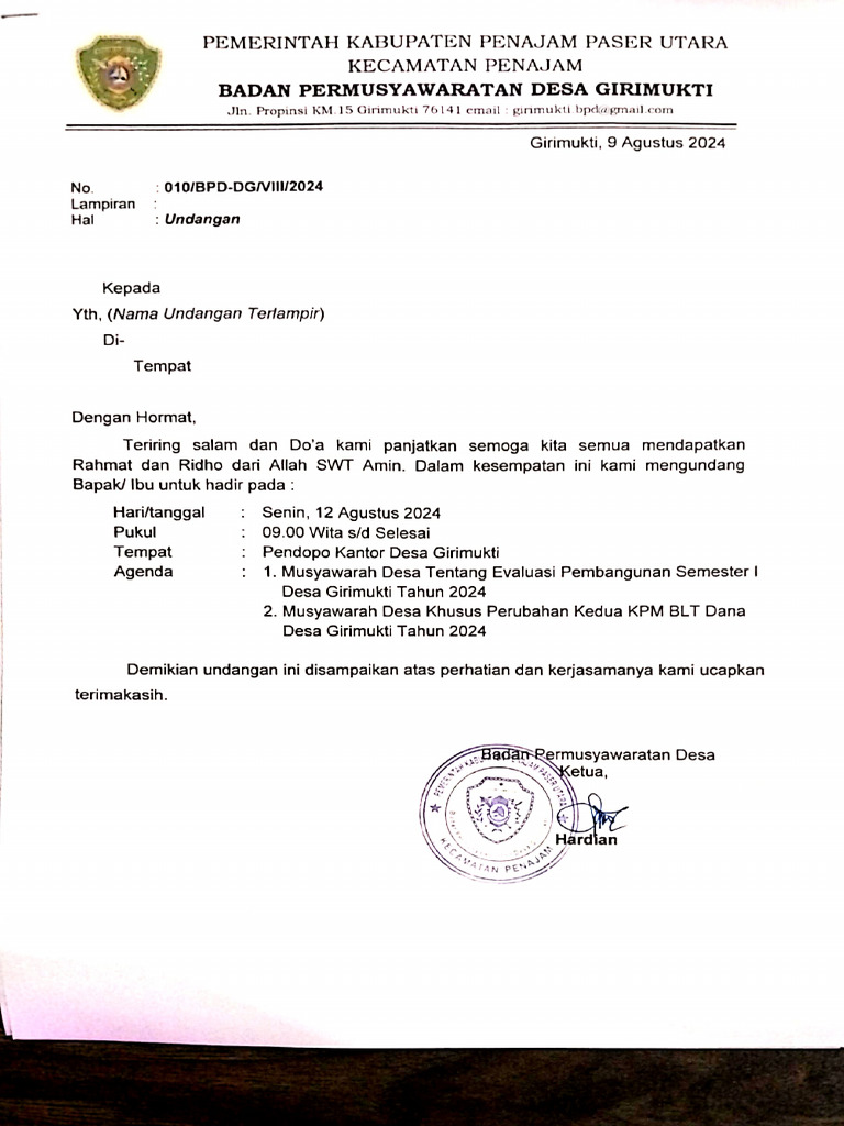 Undangan Musdes, Senin 12 Agustus 2024 | PDF