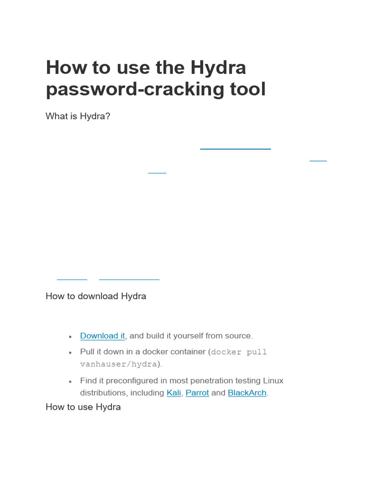 How To Use The Hydra Password | PDF