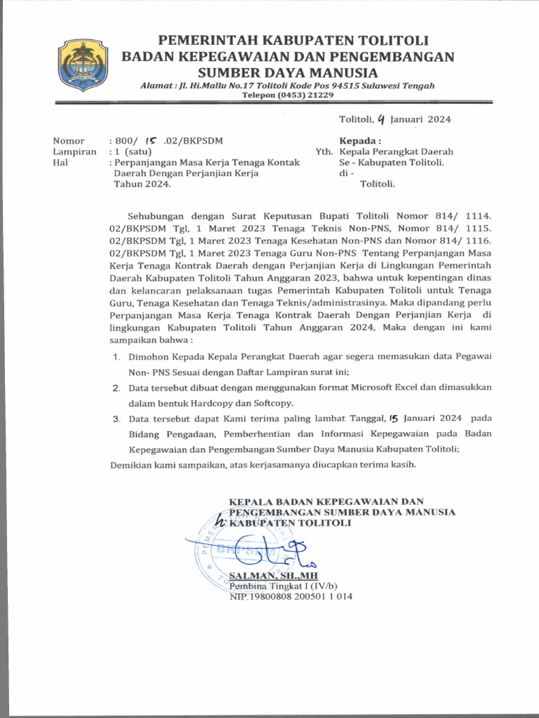 edaran perpanjangan SK TKD 2024 | PDF