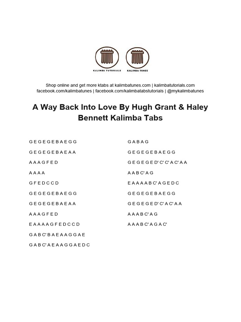 A-Way-Back-Into-Love-By-Hugh-Grant-Haley-Bennett-Kalimba-Tabs | PDF A-Way-Back-Into-Love-By-Hugh-Grant-Haley-Bennett-Kalimba-Tabs | PDF