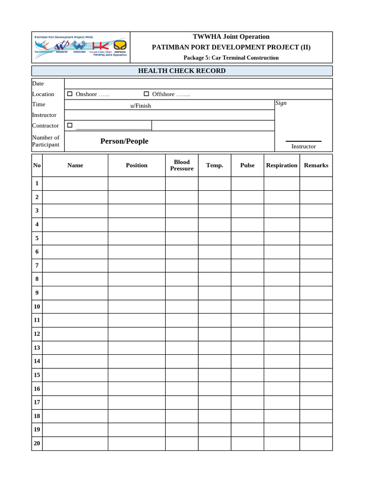 TWWHA Safety Form 04-04 Health Check Record | PDF