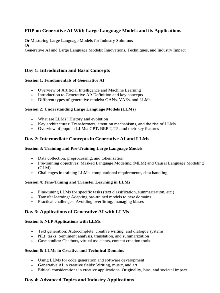 FDP On Generative AI With Large Language Models and Its Applications | PDF