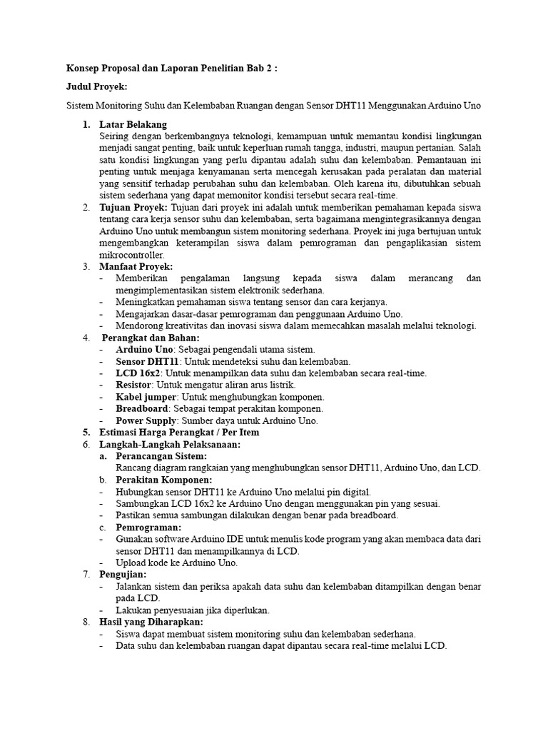 Kerangka Proposal Praktek Arduino Uno - Kelas Xii | PDF
