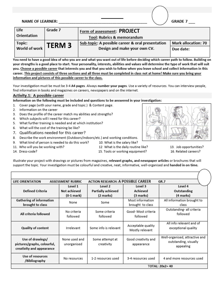 Gr. 7. PROJECT TERM 3 A Possible Career | PDF