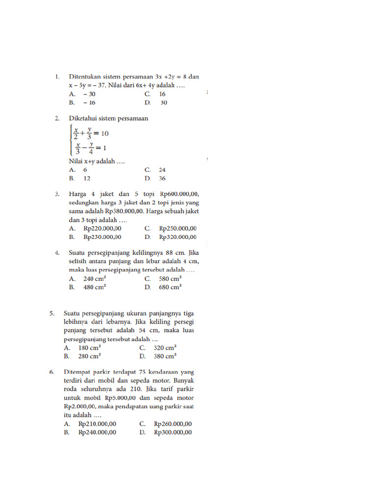 Latihan Soal SPLDV | PDF
