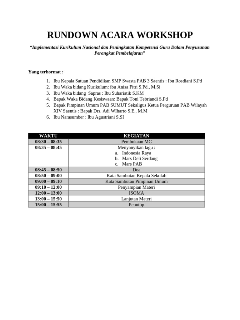 Rundown Acara Workshop | PDF