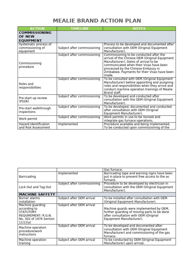 Mealie Brand Gas Furnace Action Plan | PDF