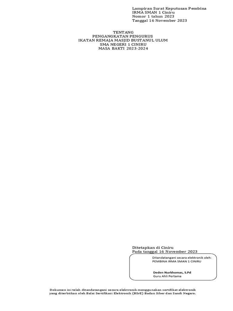 SK Pengangkatan Pengurus IRMA Baru | PDF