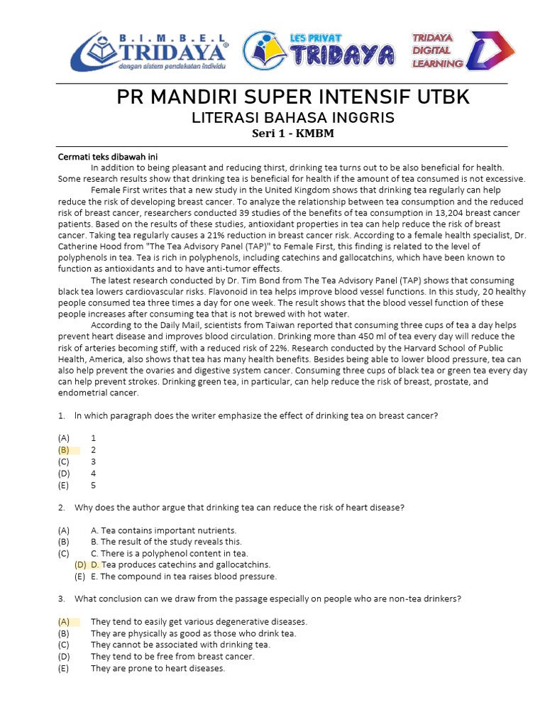 PR LITERASI BAHASA INGGRIS SUPER INTENSIF | PDF