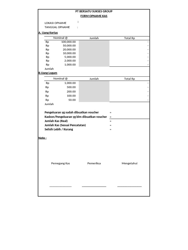 Format Cash Opname | PDF