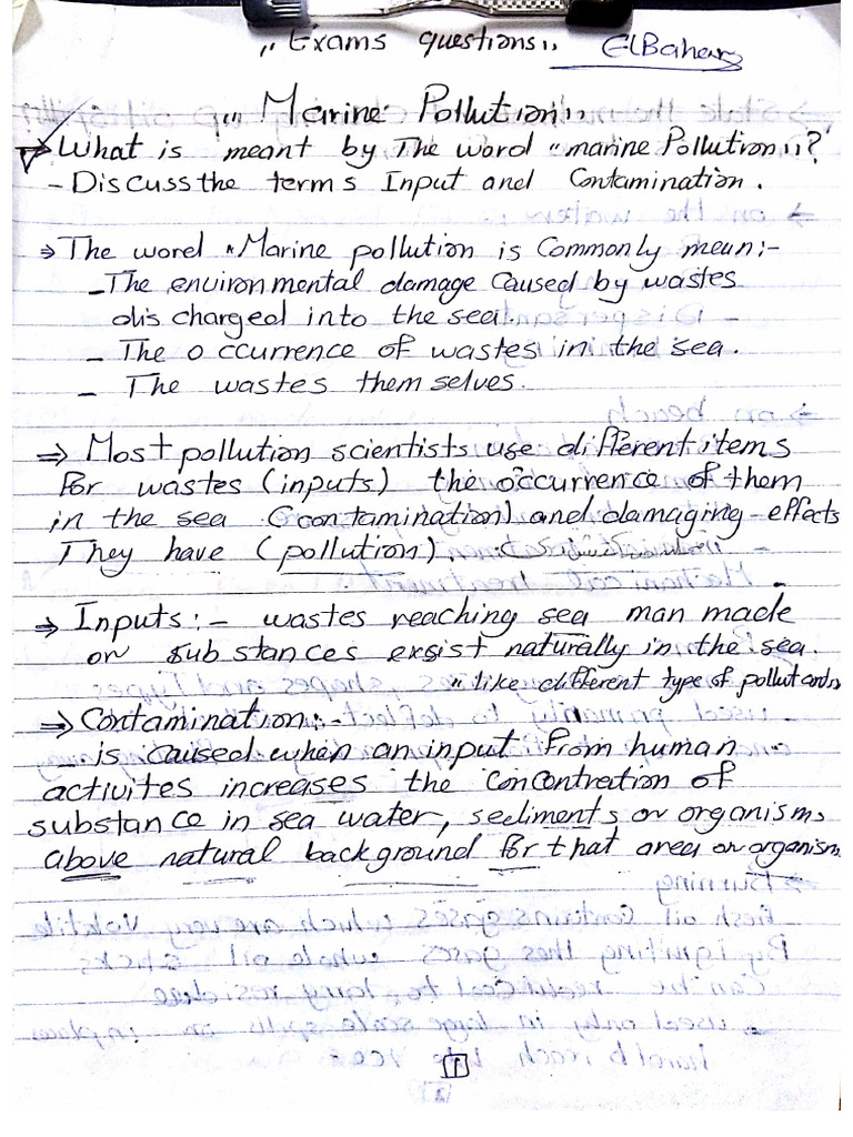 Marine Pollution (Exam Questions) | PDF