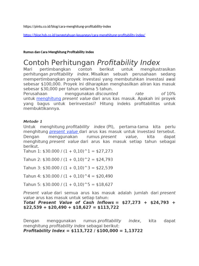 4. Contoh hitung Profitability Index | PDF