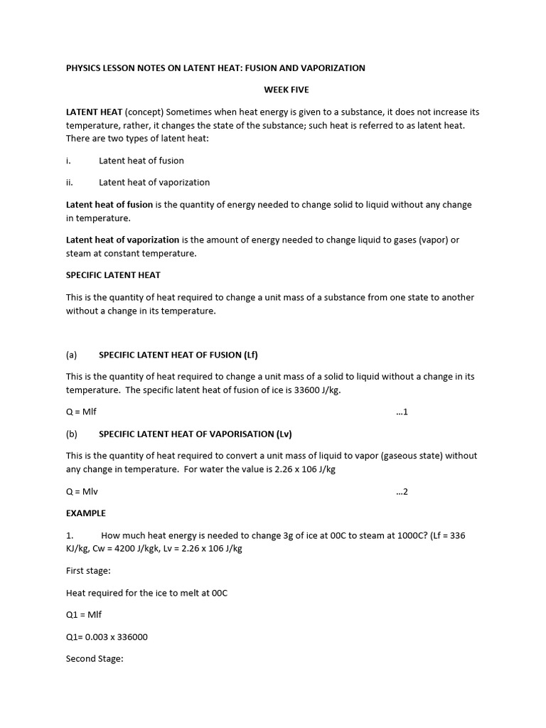 Physics Lesson Notes On Latent Heat | PDF