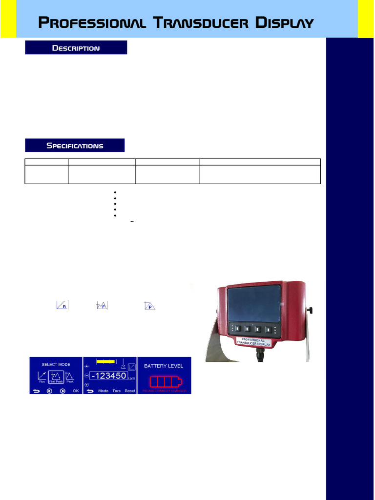 Professional Transducer Display Datasheet | PDF | Battery Charger ...