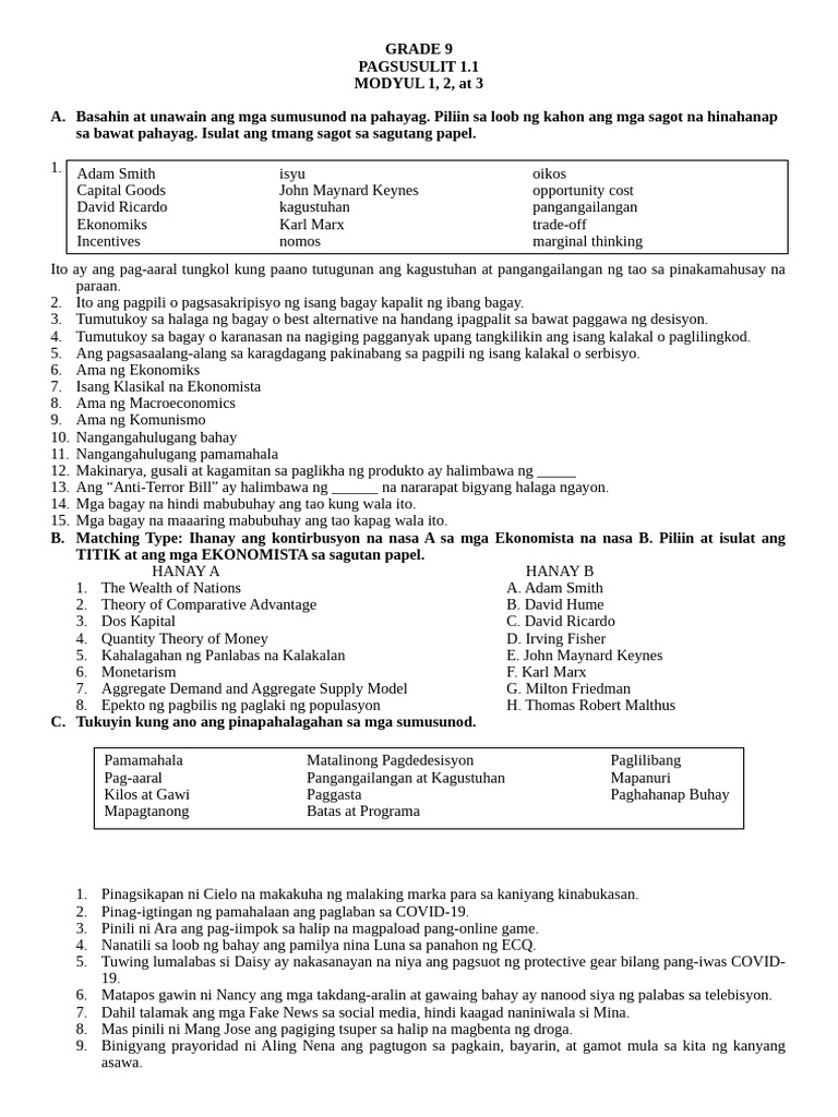 G9 Quiz 1.1 | PDF | Trade | Finance & Money Management