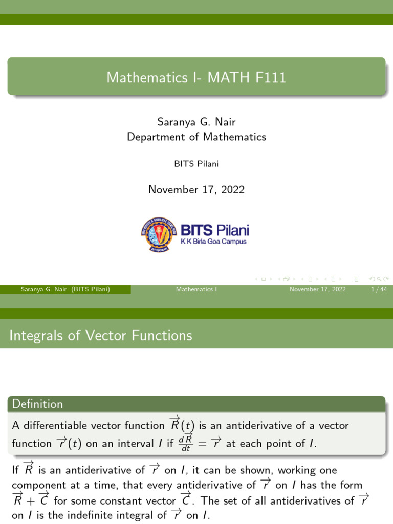 Lec 14 Vector Valued Functions Pdf