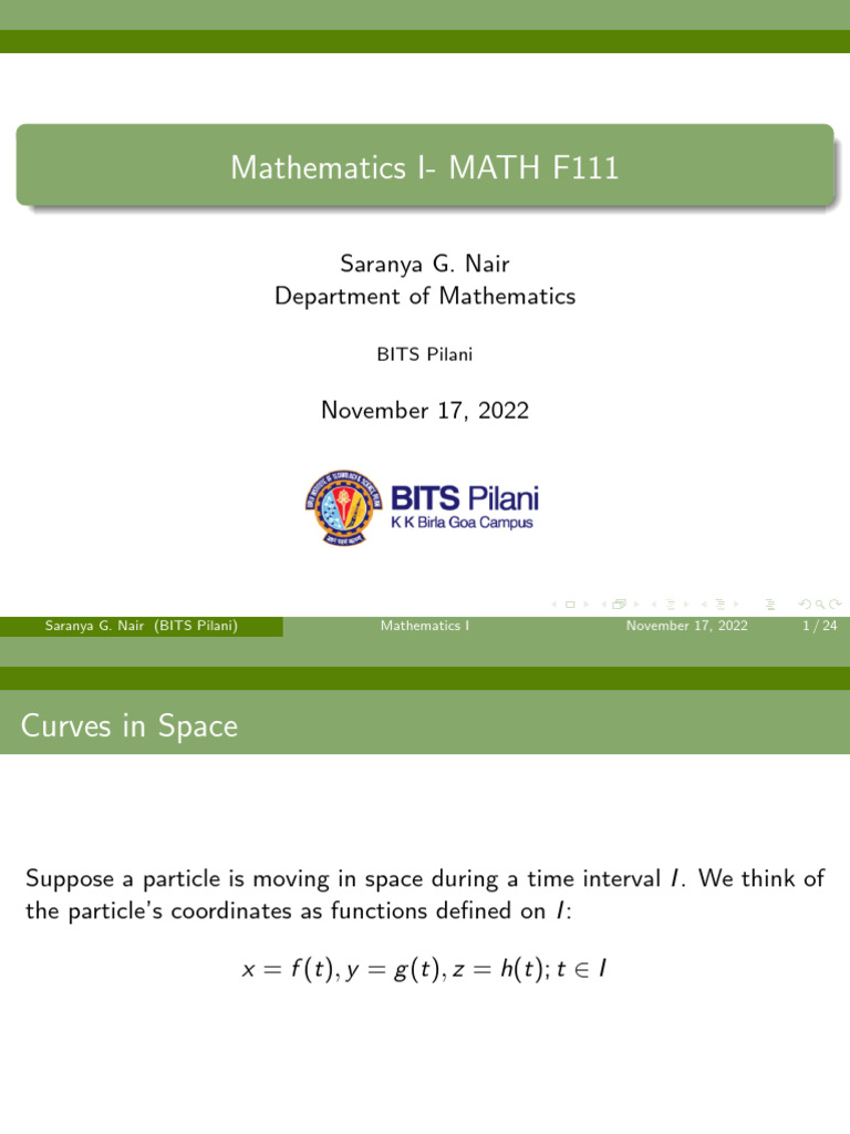 Lec 13 - Vector Valued Functions | PDF