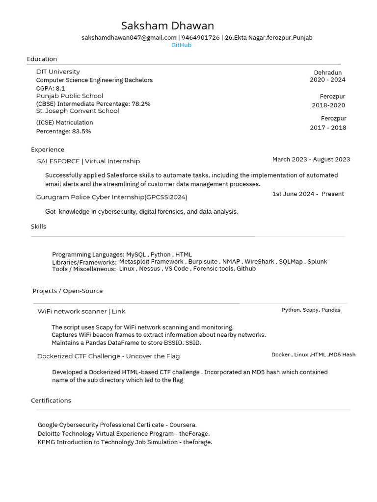 Resume Saksham | PDF