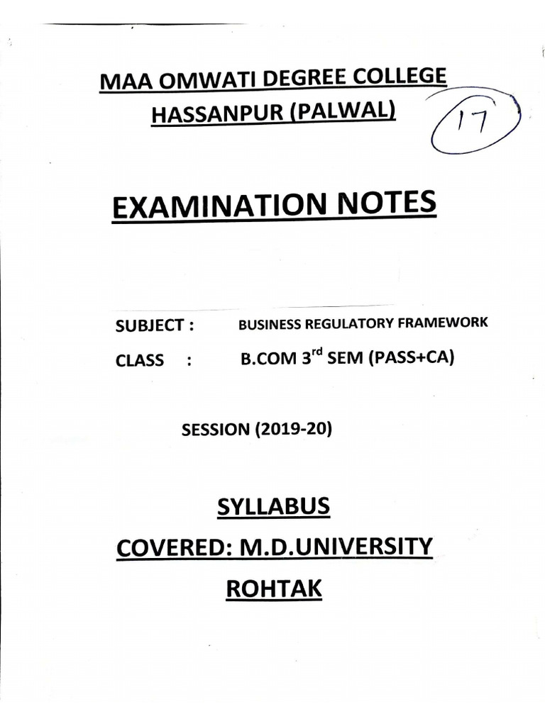 Bcom 3rd Sem Business Regulatory Framework I | PDF