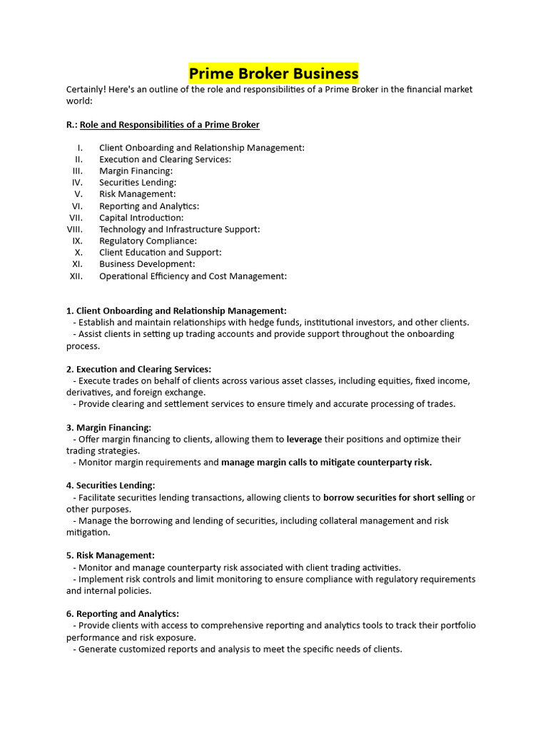 Prime Broker Business-Interviews | PDF | Margin (Finance) | Finance & Money Management