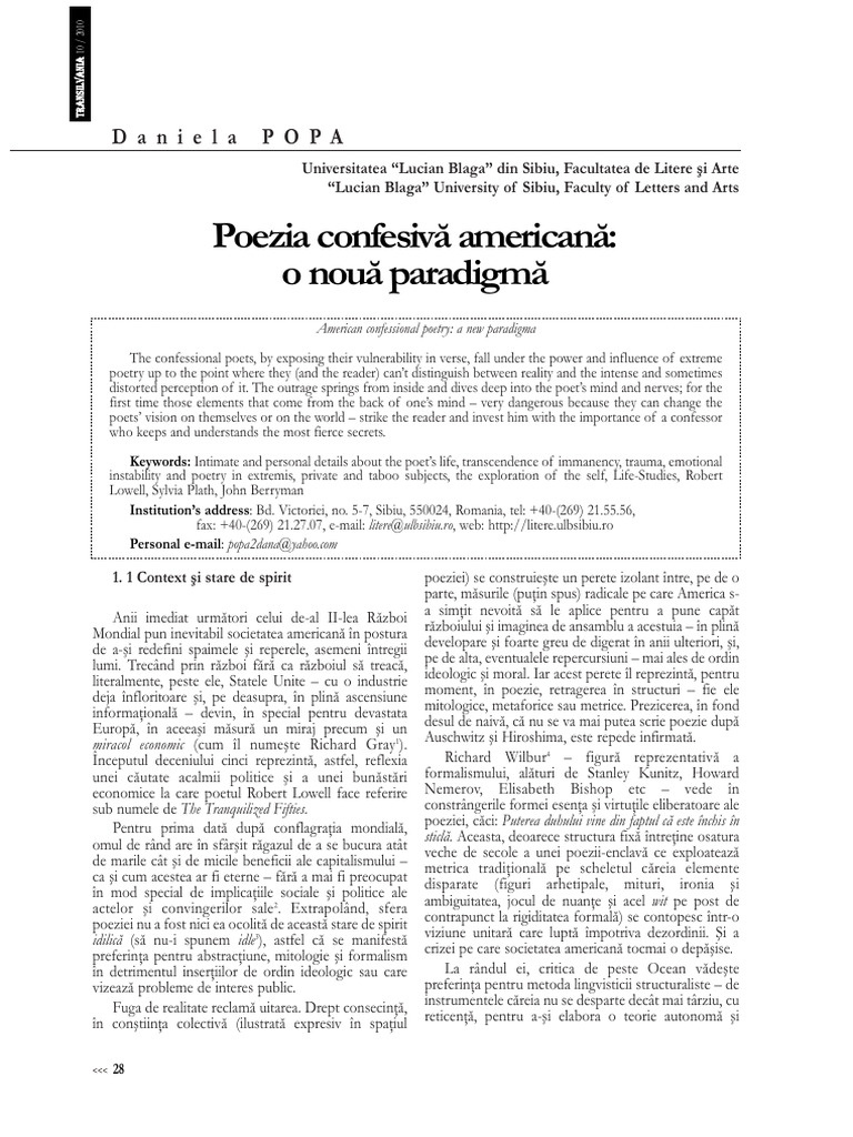 01.4 Transilvania - 2010 - Poezia Confesiva Americana MD | PDF