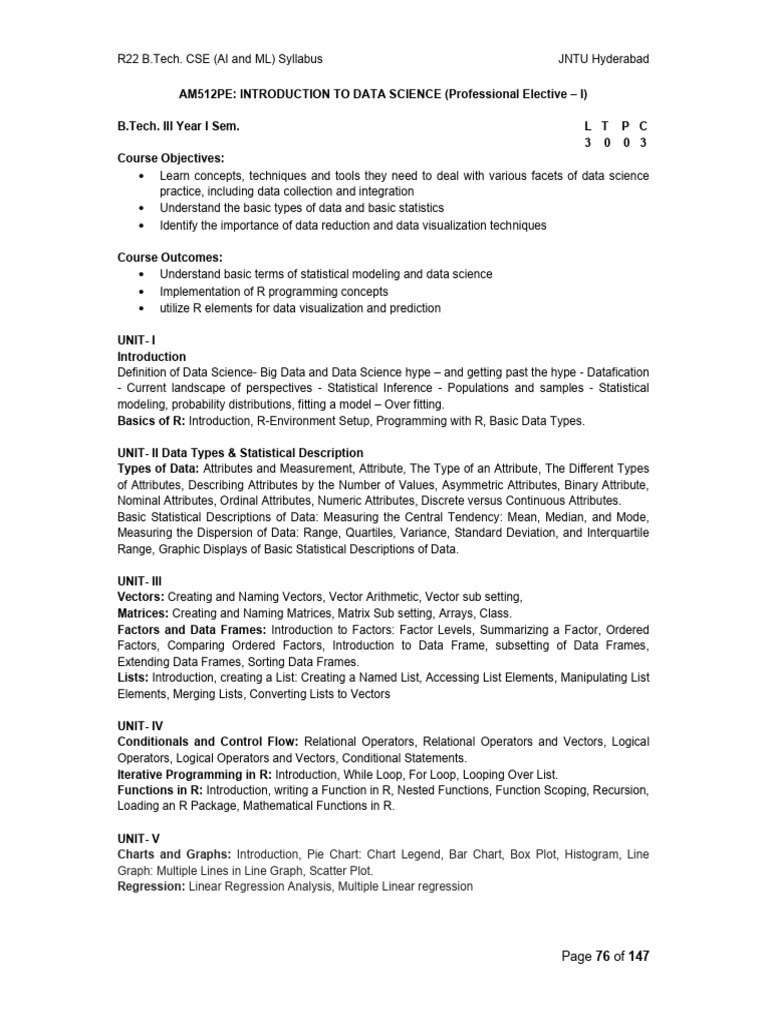 Introduction To Data Science Syllabus | PDF