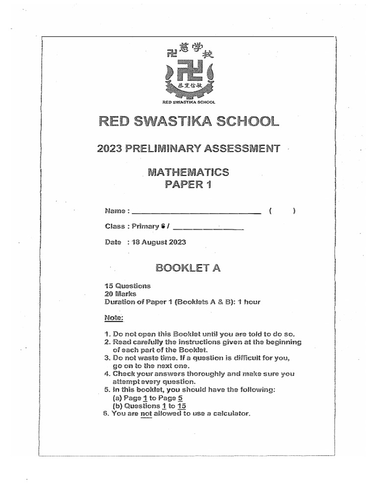 P6 Maths Prelim 2023 RedSwastika Exam Papers | PDF