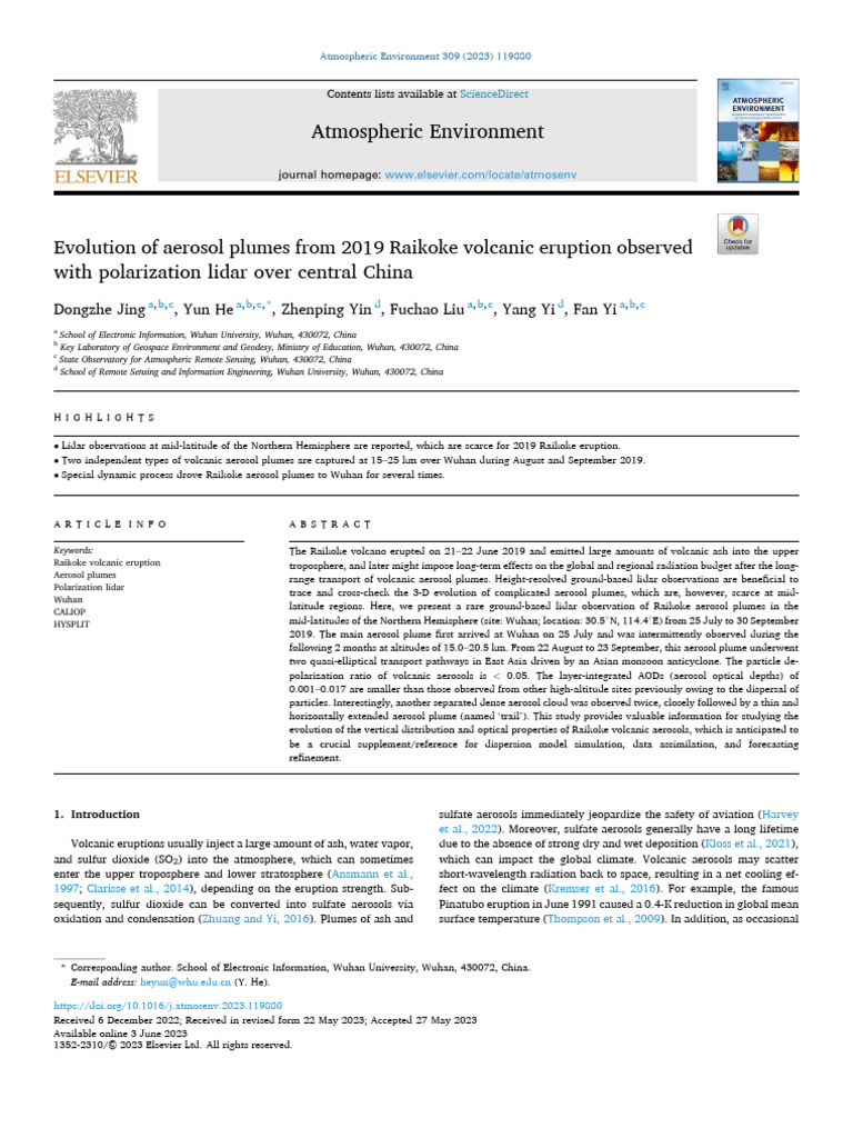Evolution of Aerosol Plumes From 2019 Raikoke Volcanic Eruption ...