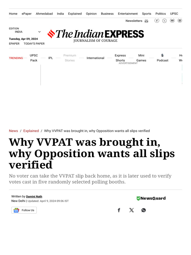 Why VVPAT Was Brought in Why Opposition Wants All Slips Verified | PDF