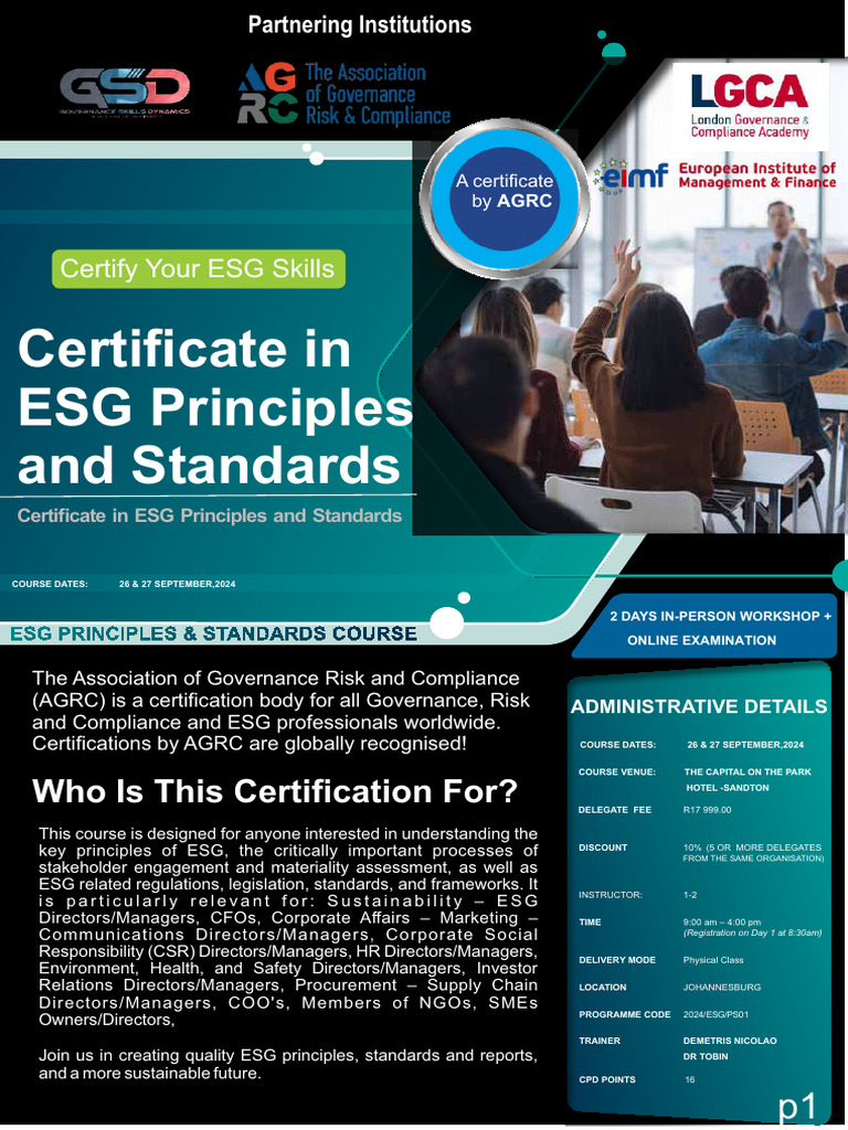Certificate in ESG Priciples and Standards, Sept 2024 | PDF