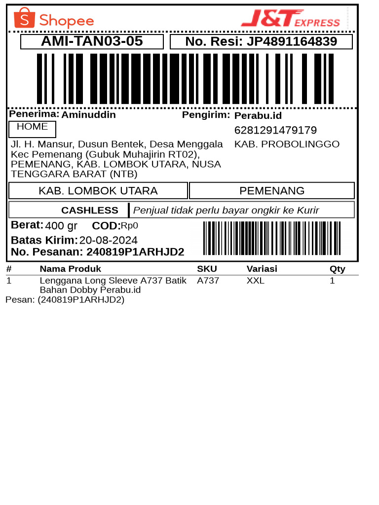 Shopee JNT 20.8 | PDF