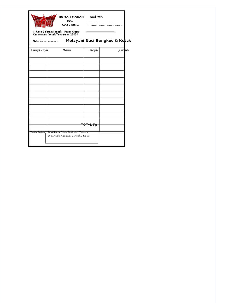 Nota Rumah Makan Word Siap Print | PDF