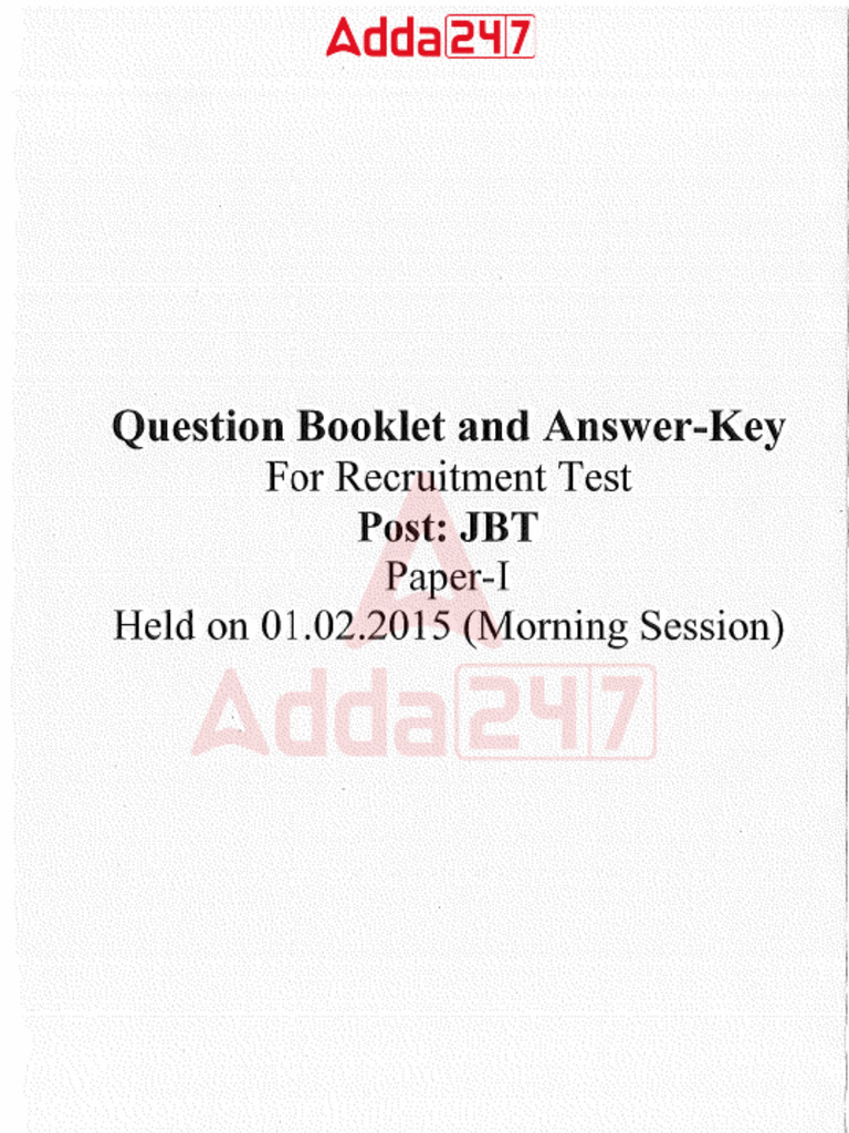 Chandigarh JBT Previous Year Question Paper 2015 1 | PDF