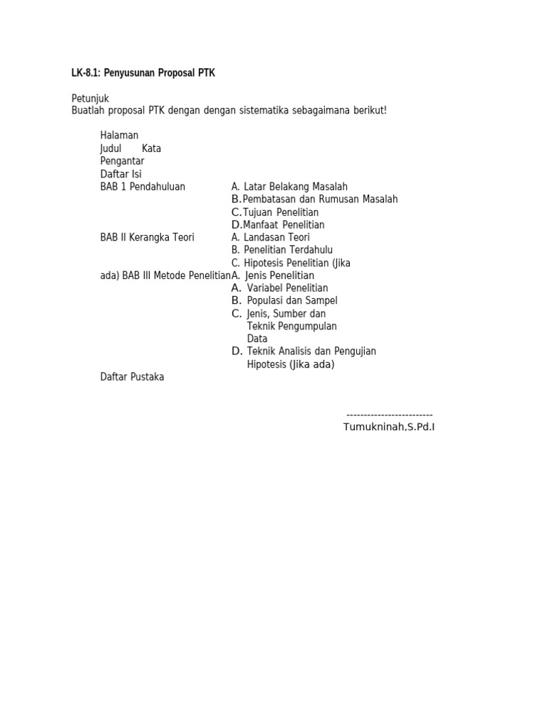LK-8.1 Penyusunan Proposal PTK | PDF