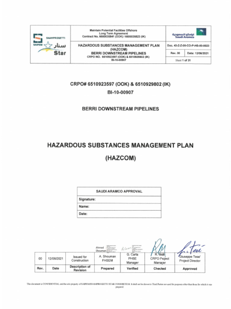 Hazardous Substances Management Plan | PDF