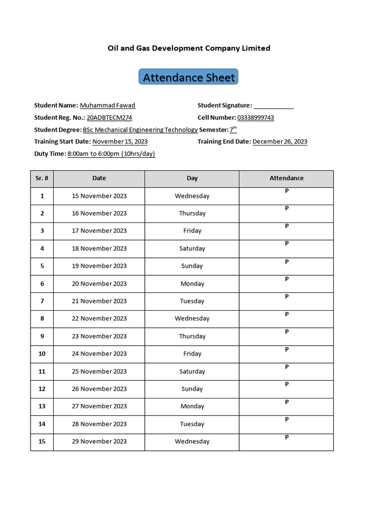 Attendance Sheet 1 MFK | PDF