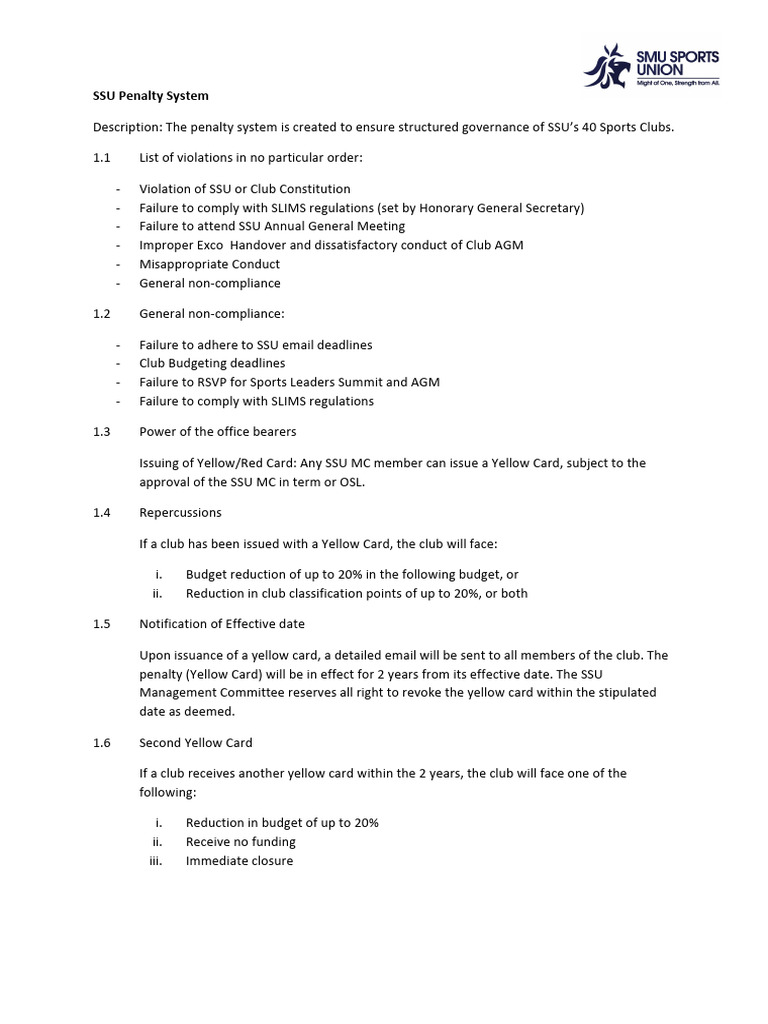 SSU Penalty System Guidelines | PDF