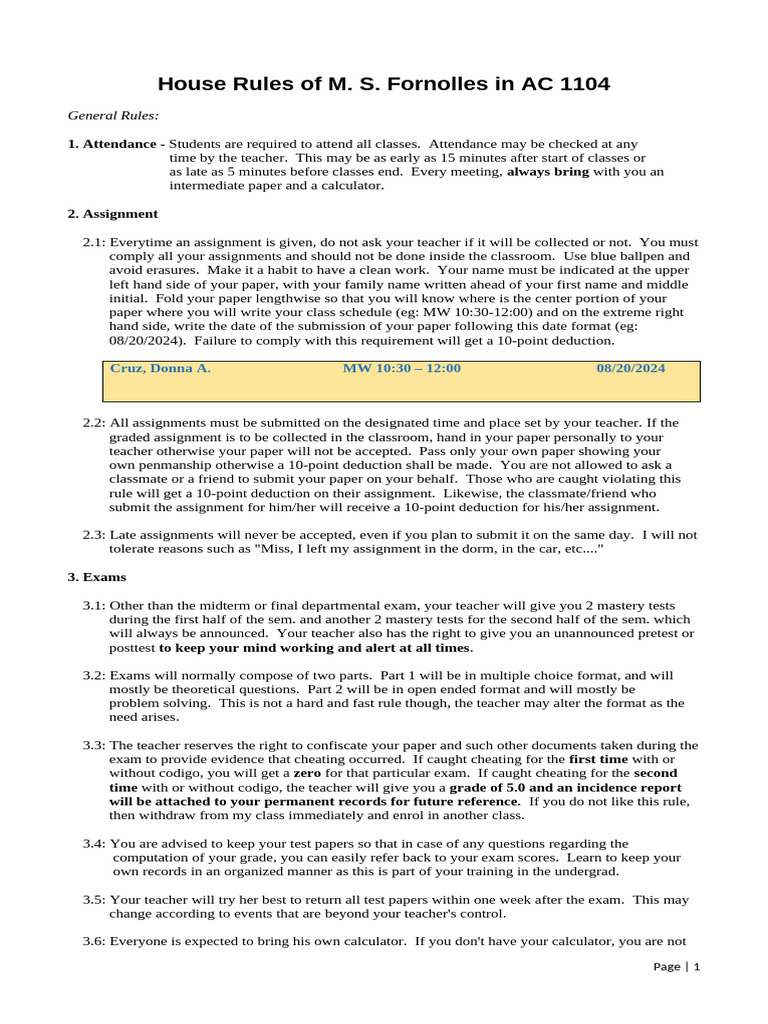 2024house Rules of MSFnAC1104 | PDF