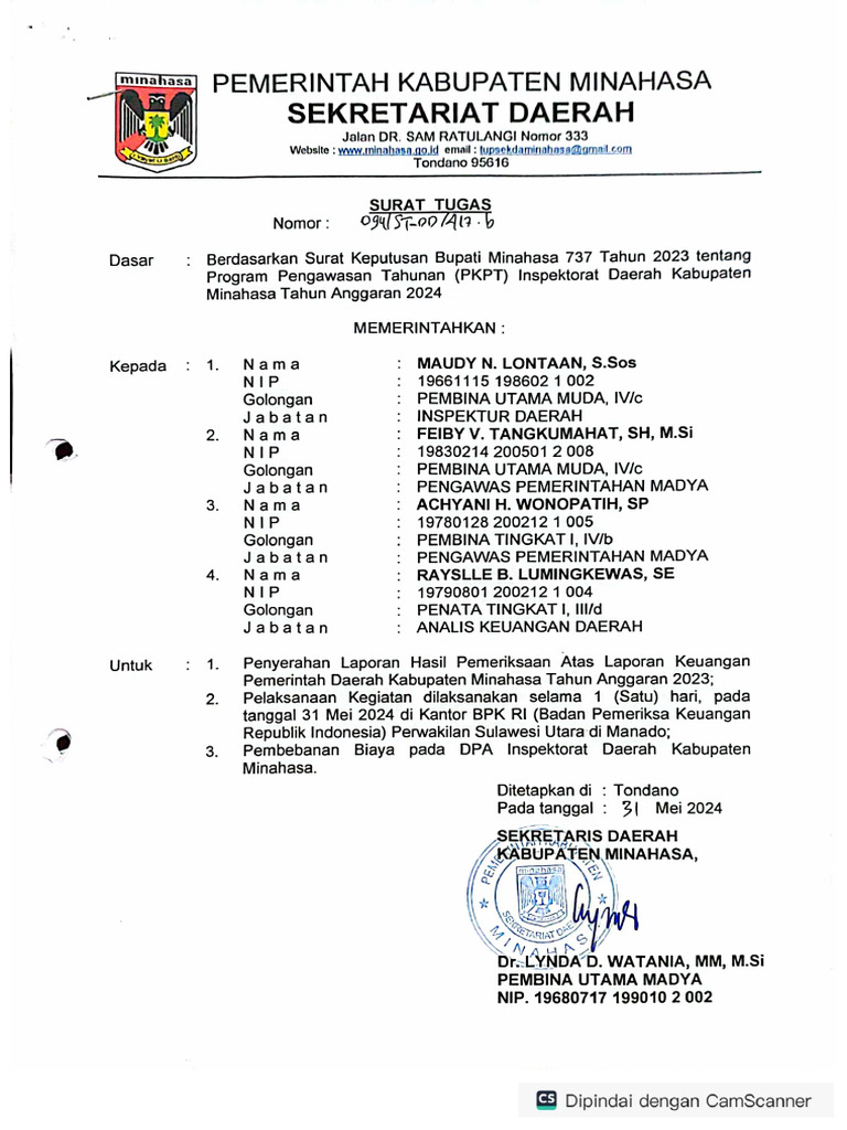 Surat Tugas TLRHP BPK | PDF