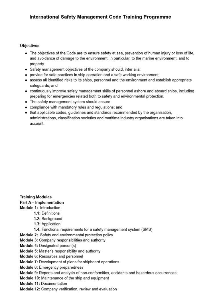 (ISM) - International Safety Management Code Training Programme | PDF