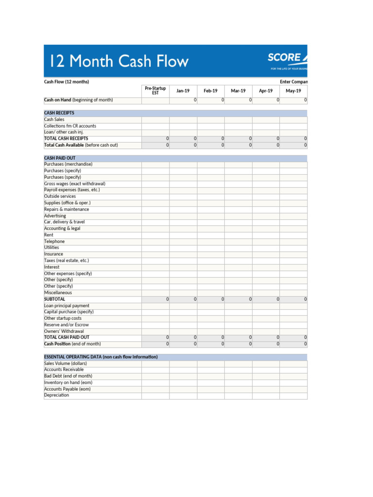 12 Month Cash Flow 0 Pdf