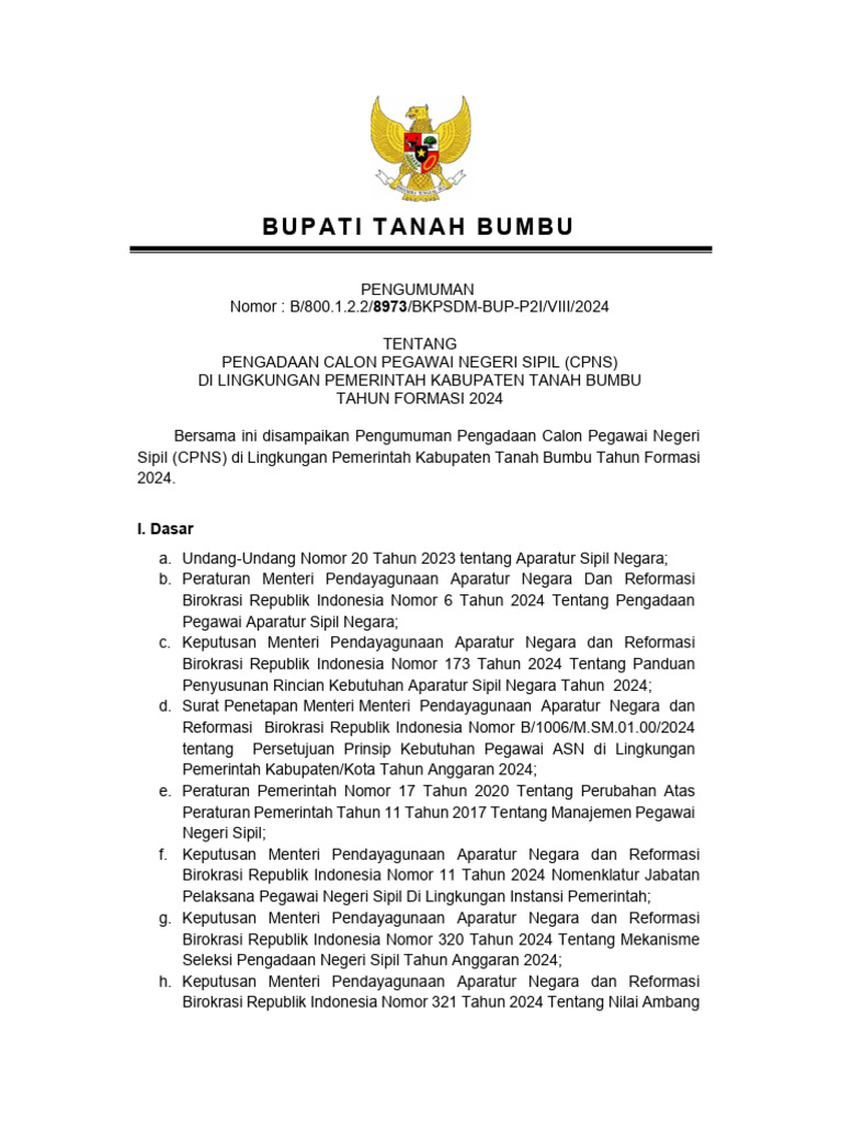 Formasi Cpns Tanah Bumbu 2024 | PDF | Pengelolaan Keuangan & Uang